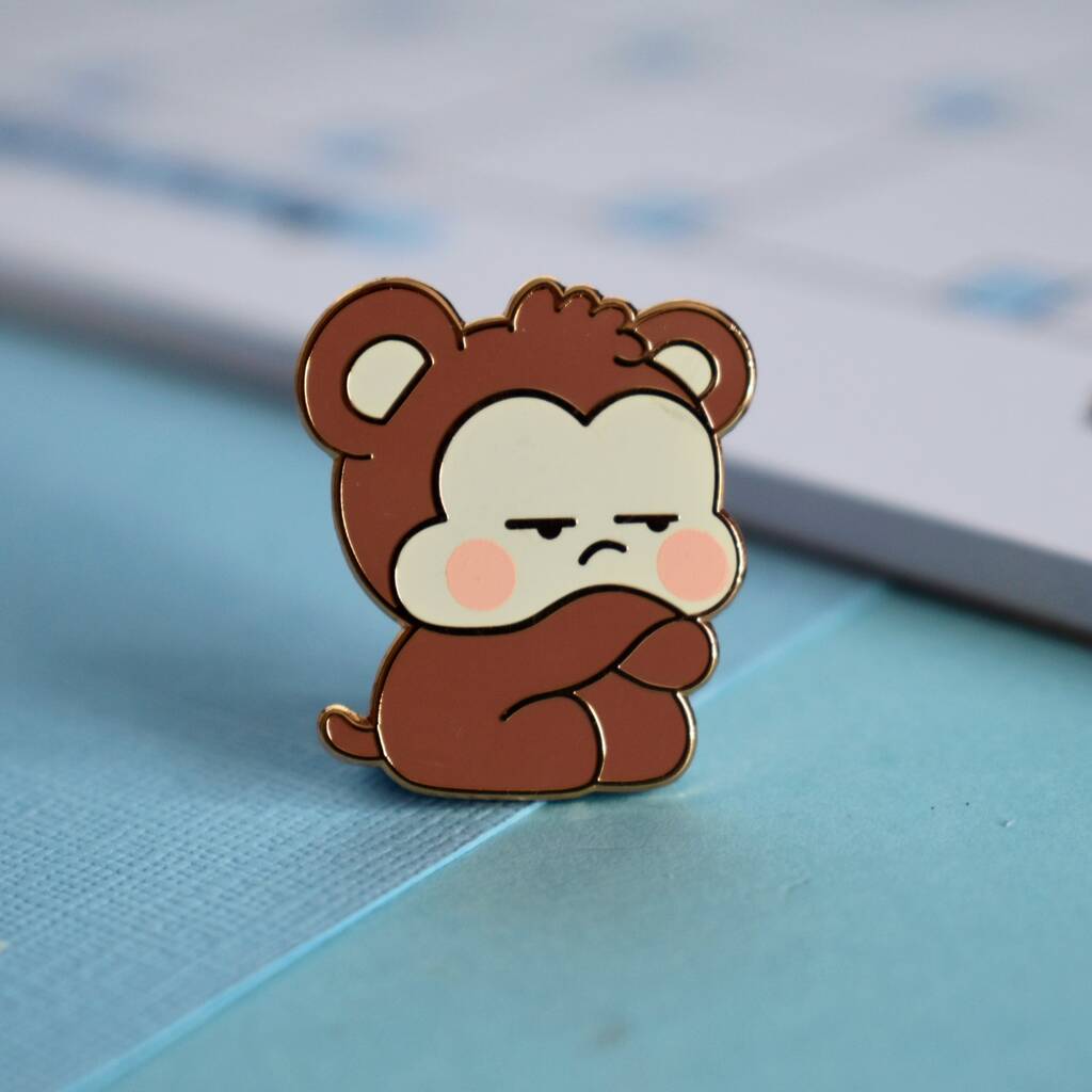 Cute Grumpy Monkey Enamel Pin By Toastedink