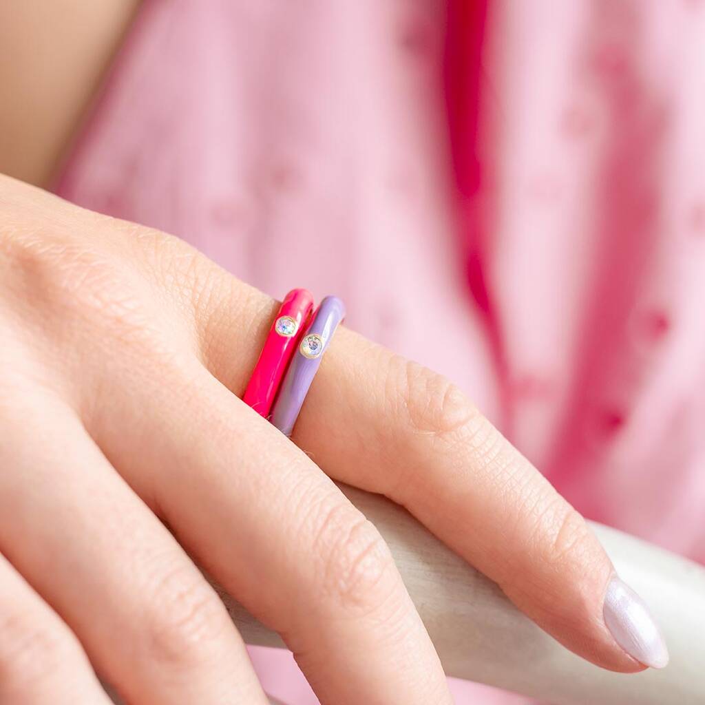 Enamel And Crystal Personalised Multi Colour Rings By Bloom Boutique