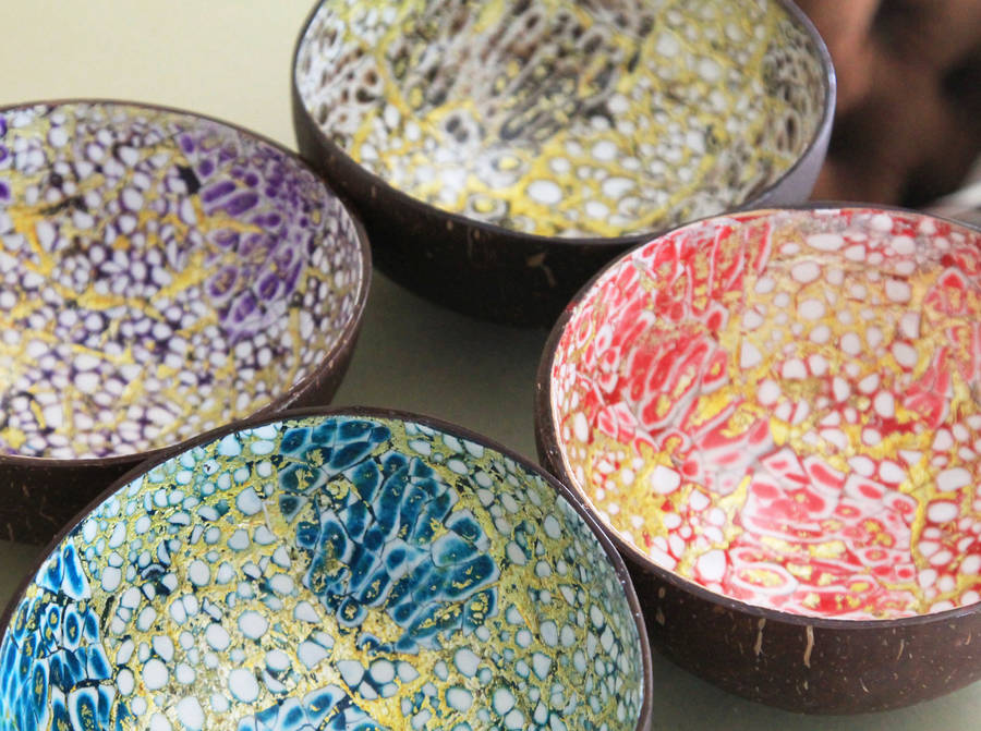 gold pattern coconut shell snack bowl by lotus direct ...