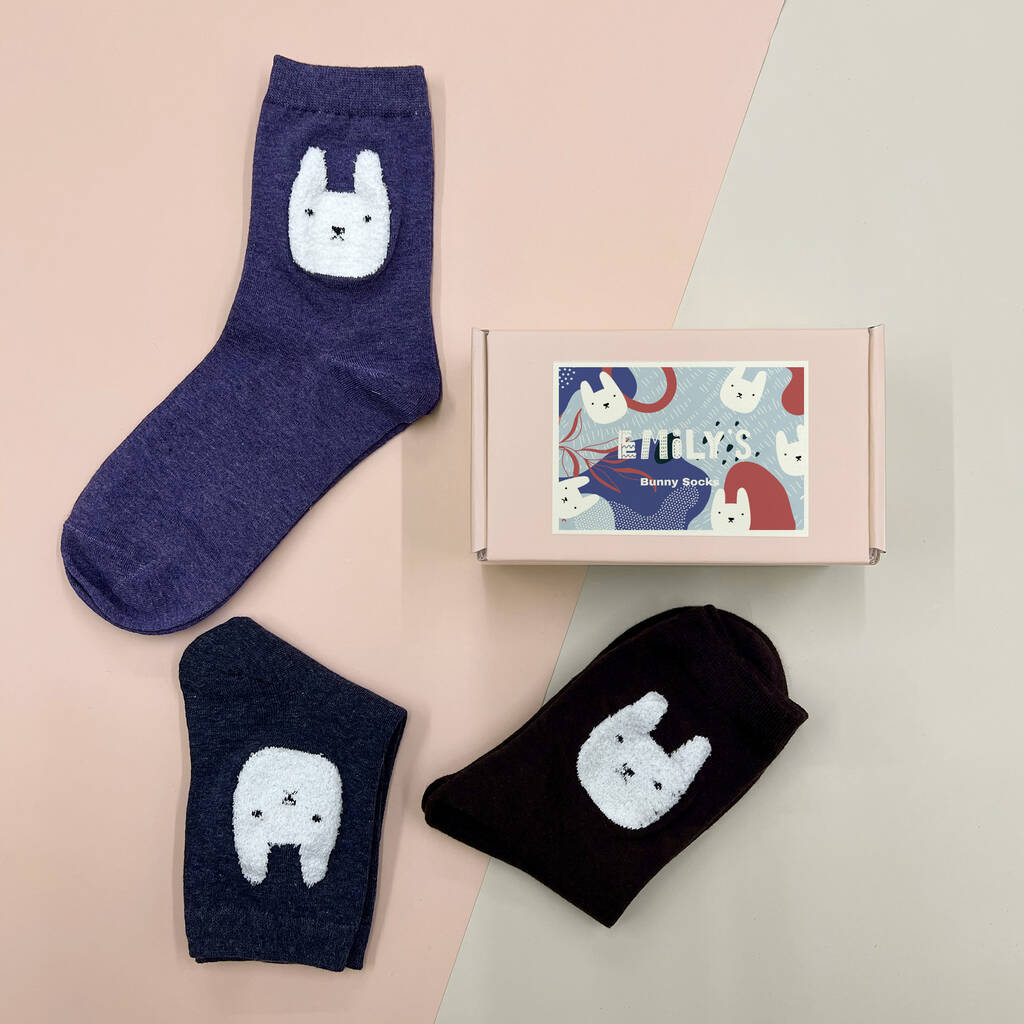 Personalised Bunny Face Three Pairs Socks In A Box By Studio Hop ...