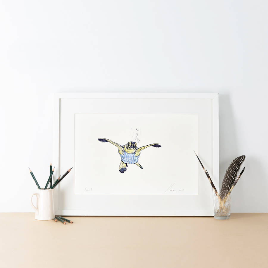 Squirt Cute Turtle Illustration Print By Ben Rothery Illustrator