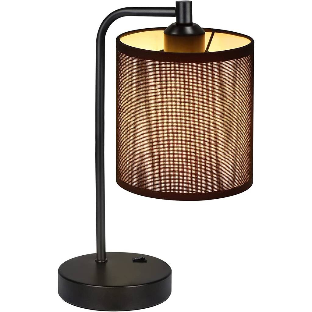 Black Round Table Lamp With Warm LED Bulb By Momentum