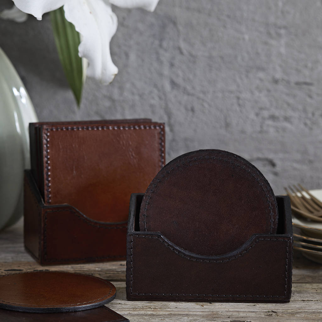 Six Round Or Square Leather Coasters. Personalised By Life Of Riley ...