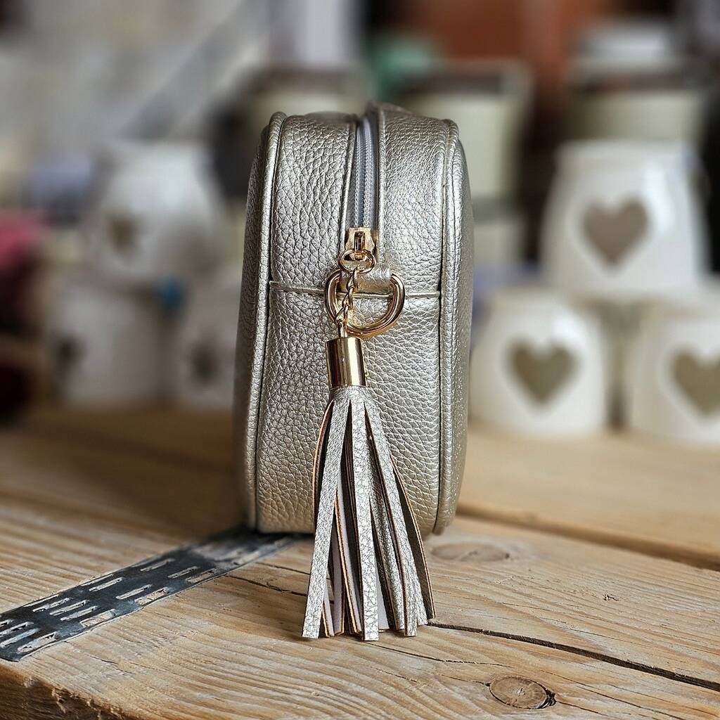 Single Zip Cross Body Bag With Tassel In Silver By Nest Gifts