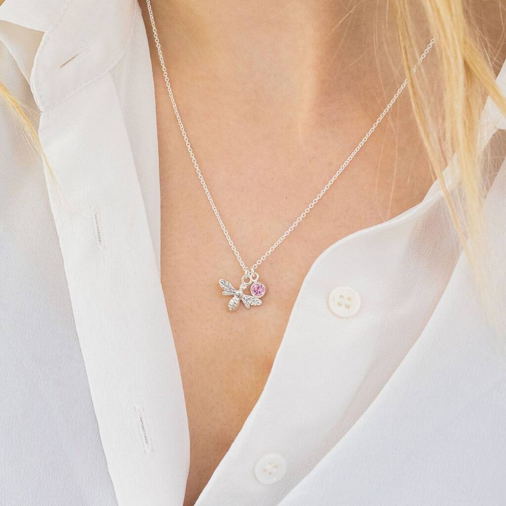 Silver Bee Necklace With June Birthstone By Lily Mo