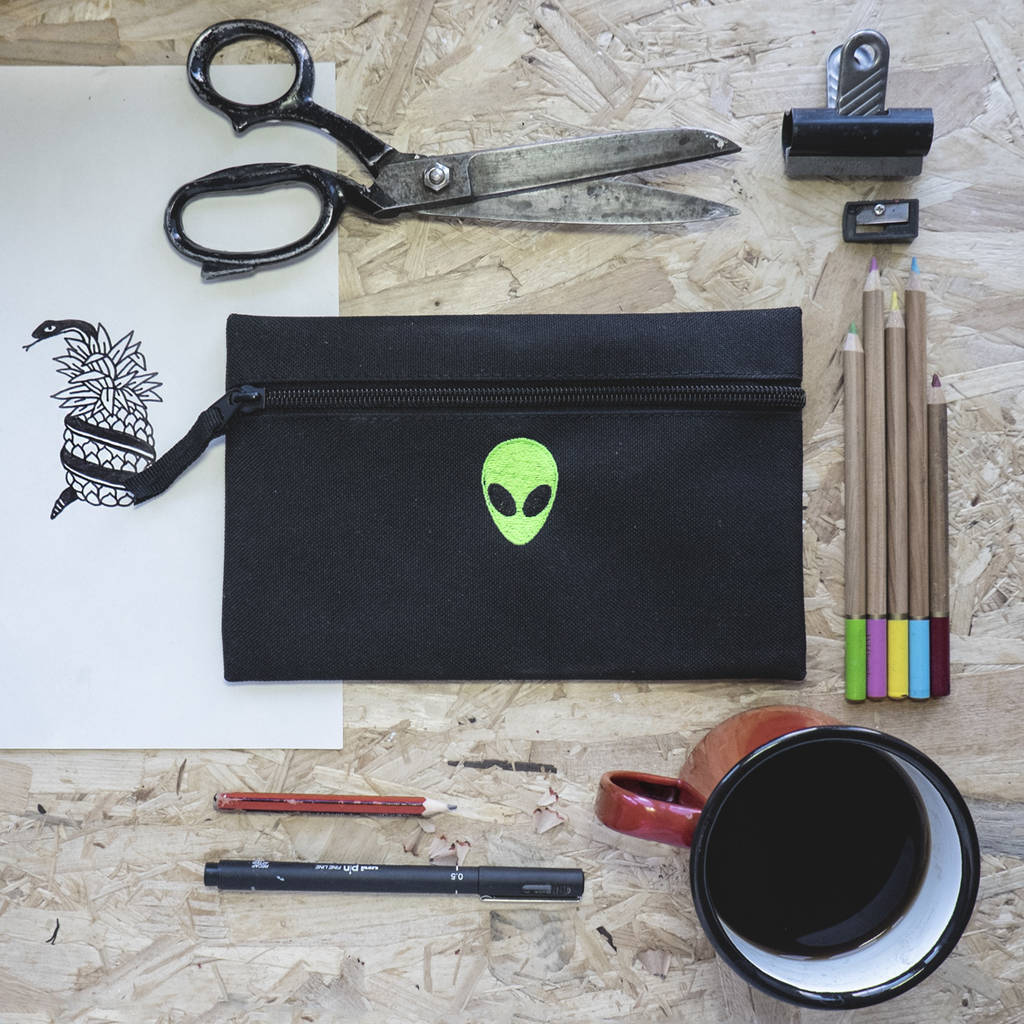 alien embroidered pencil case by art disco | notonthehighstreet.com