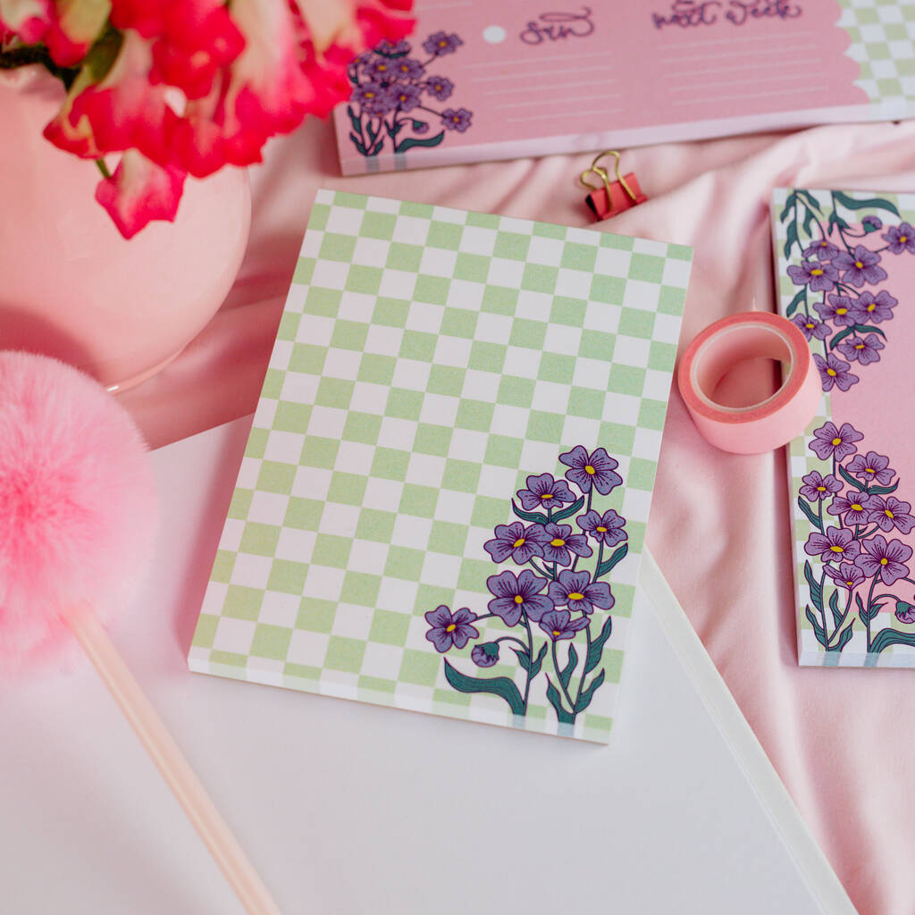 Green Checkered Wildflower Notepad Gift Set By Dottie's Paper Co.