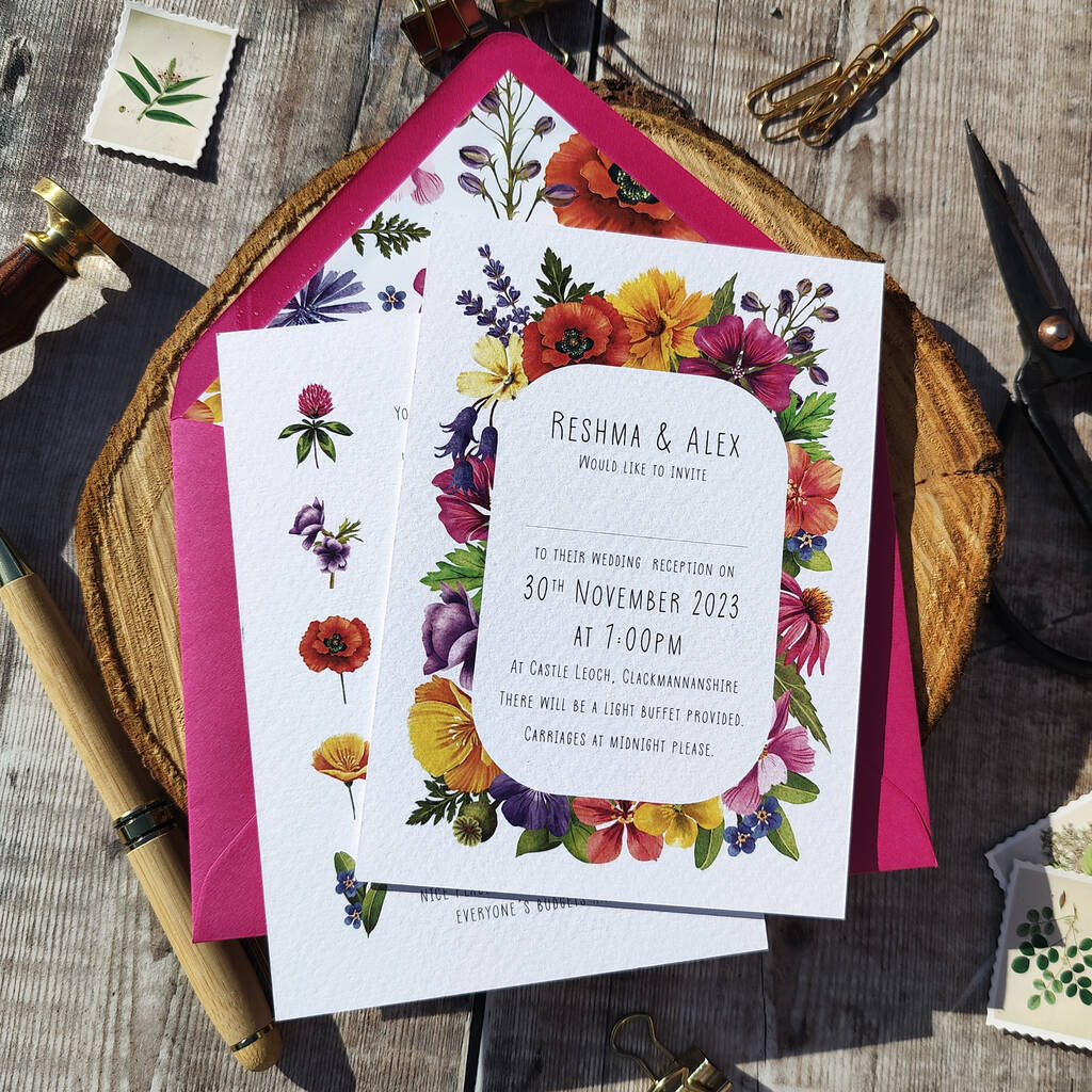 Colourful Flowers A6 Wedding Invitation Suite By Paper Willow ...