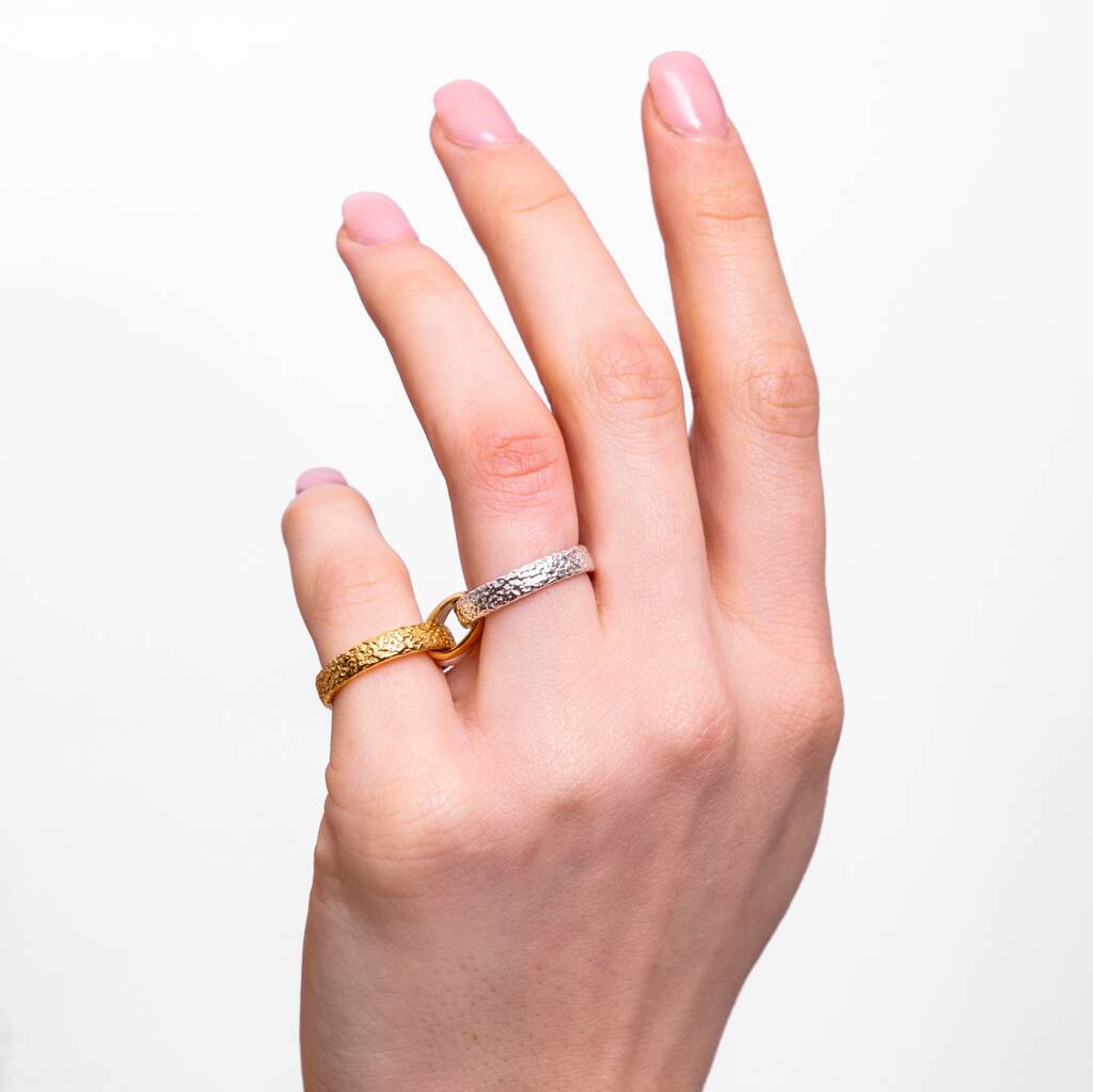 Multi Finish Double Hula Joined Ring 18ct Gold Vermeil By Lucy Quartermaine