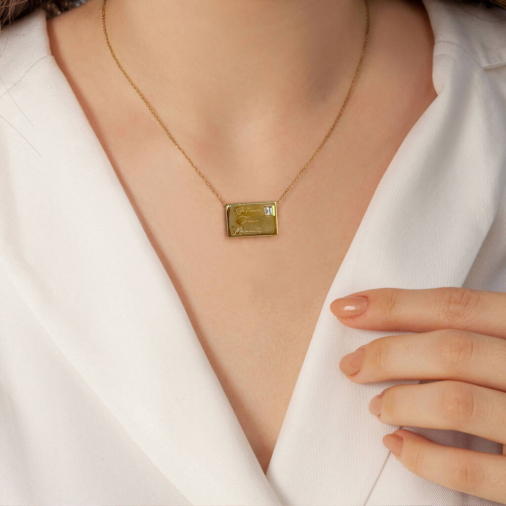 Gold Plated Reversible Cz Engraved Envelope Necklace By Koukla London ...