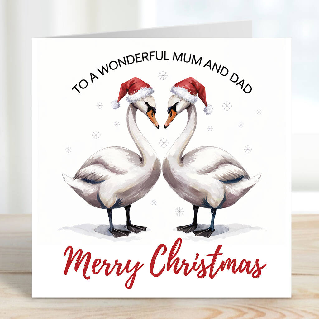 Festive Merry Christmas Swan Card For Mum And Dad By Uniqueful