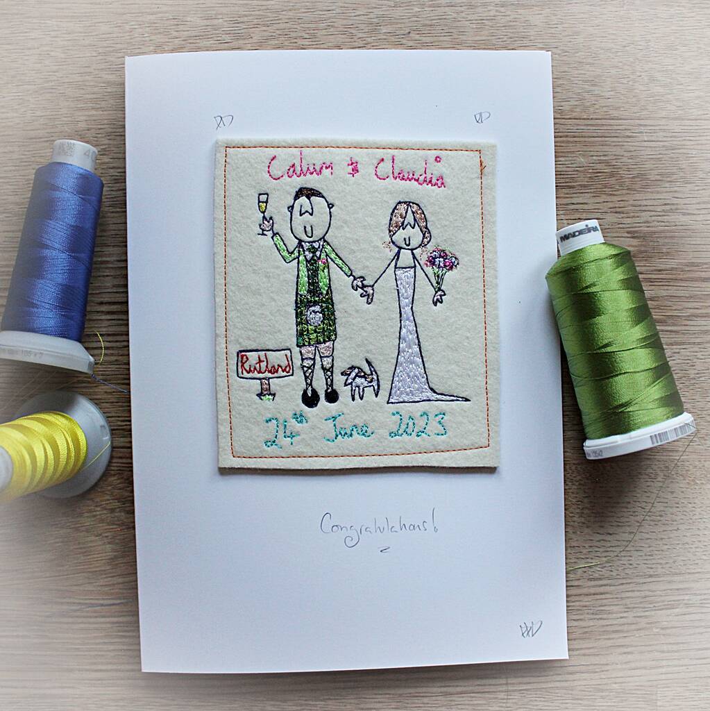 Personalised, Embroidered Wedding Card By Seabright Designs ...