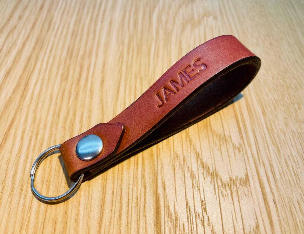 Personalised Spanish Brown Embossed Leather Keyring By Brunswick ...