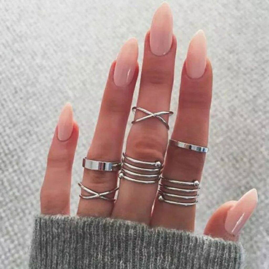 Six Piece Slim Gold Plated Black Stackable Midi Rings By The Colourful ...