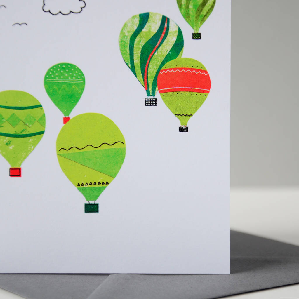 Green Balloons Greetings Card By Fiona Clabon Illustration ...