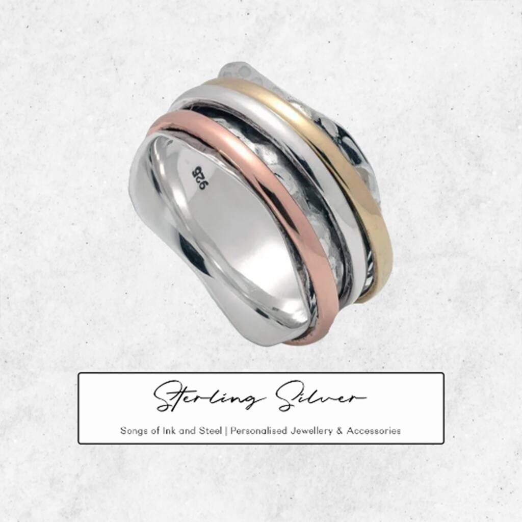 Personalised Mixed Wave Spinner Ring In Sterling Silver By Songs of Ink ...