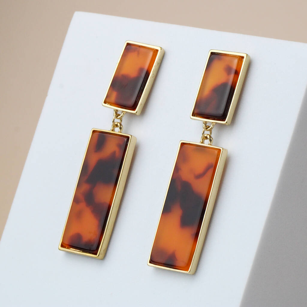 Tortoiseshell Rectangle Drop Earrings By GY Studios