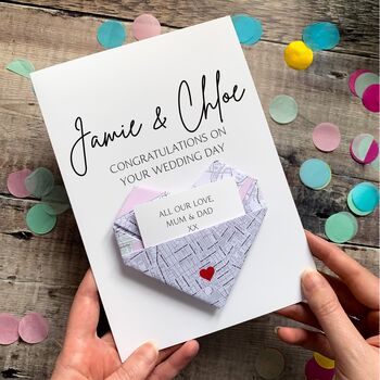 Personalised Map Wedding Card, Origami Heart Card For A Special Couple ...