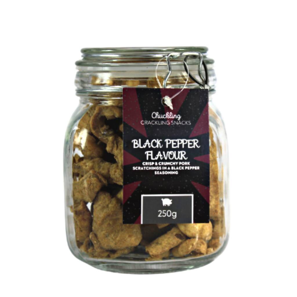 Black Pepper Flavour Pork Scratchings Gift Jar By The Chuckling Cheese ...