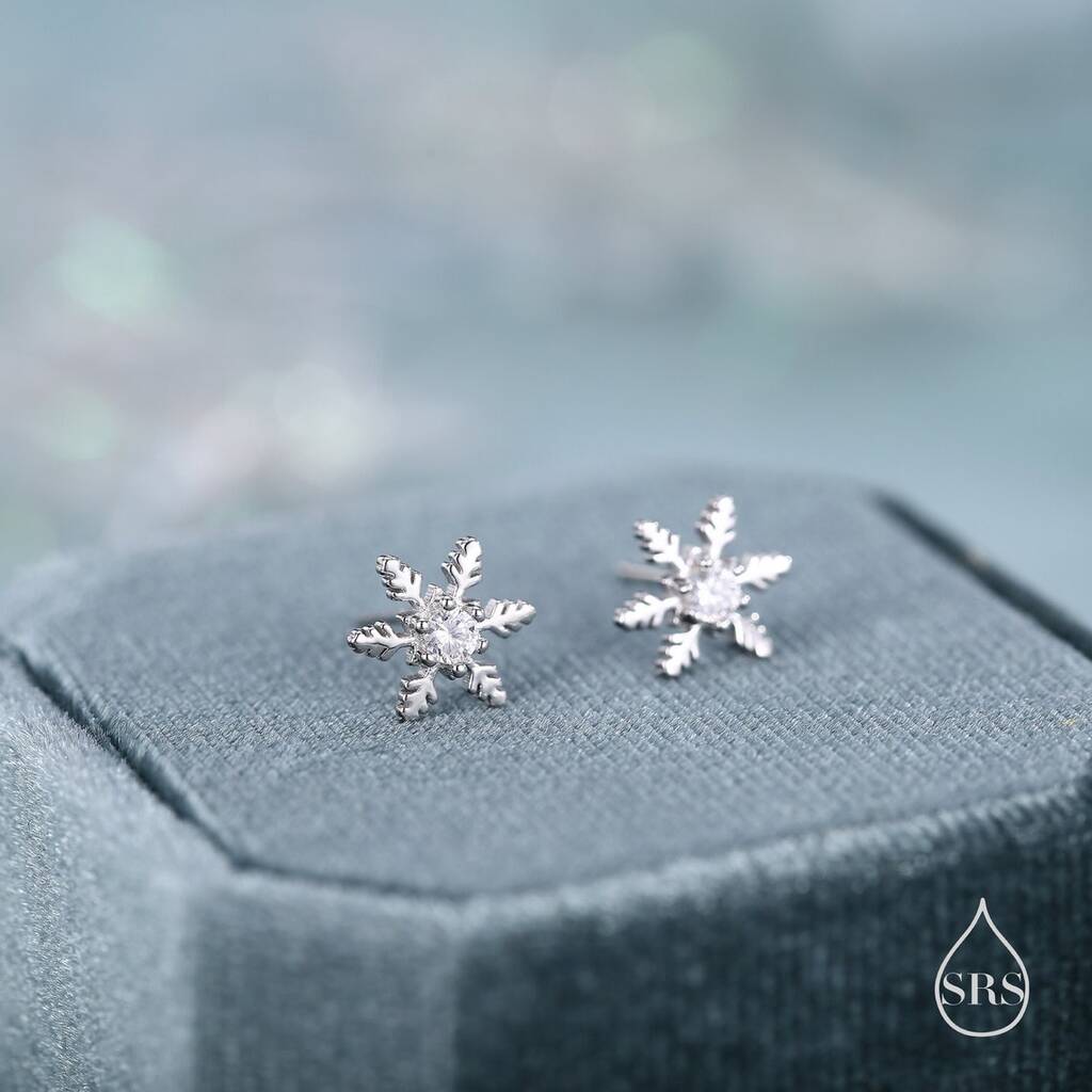 Cz Snowflake Stud Earrings In Sterling Silver By Silver Rain Silver
