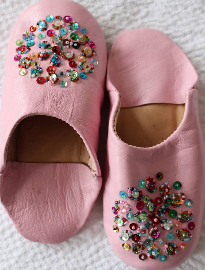 girl's pink leather slippers with sequins by pink bamboo ...