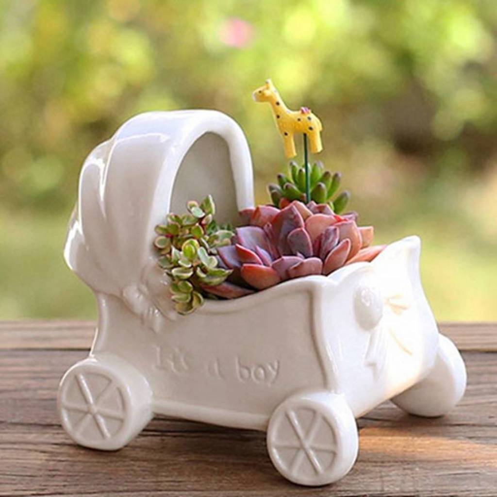 It's A Boy Ceramic Buggy Plant Pot Newborn Gift By DingaDing