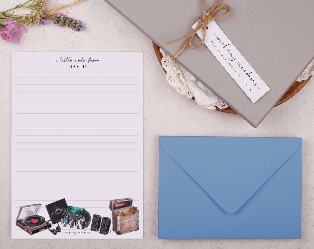 A5 Personalised Letter Writing Paper Record Player, Music Vintage ...
