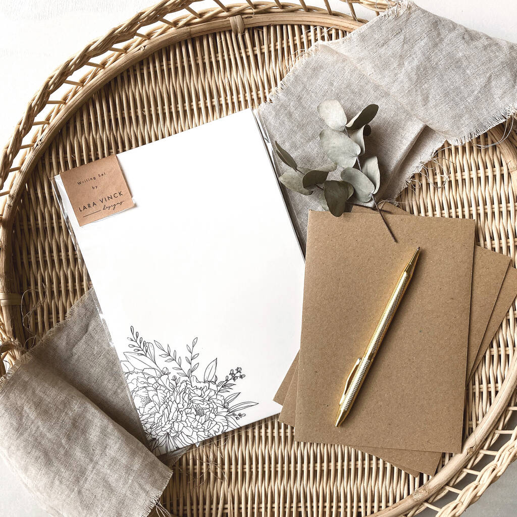 Peonies Writing Set Writing Paper With Envelopes By Lara Vinck Designs ...