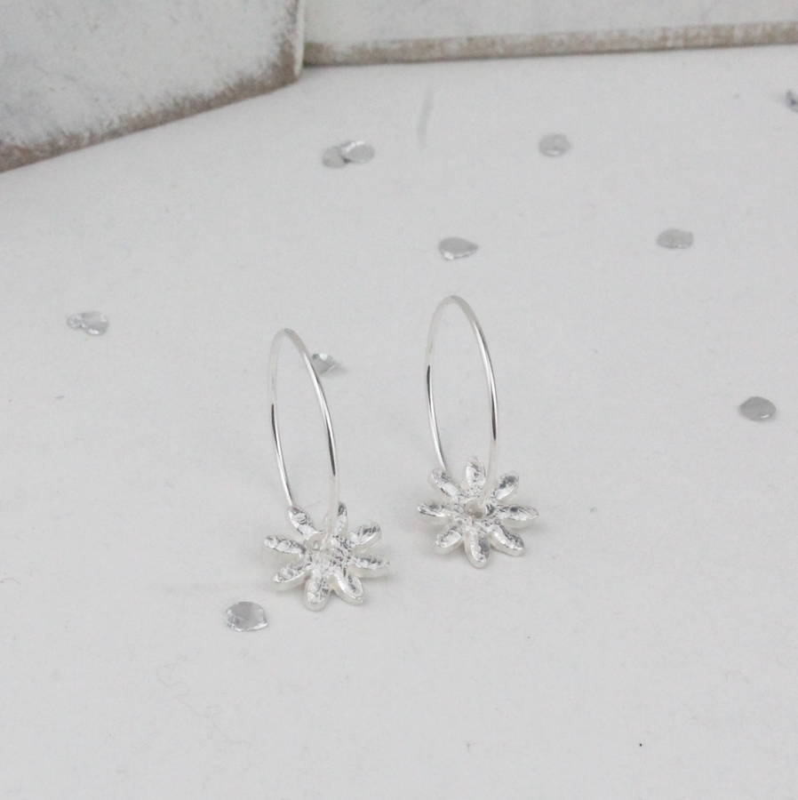sterling silver daisy flower hoop earrings by lucy kemp silver ...