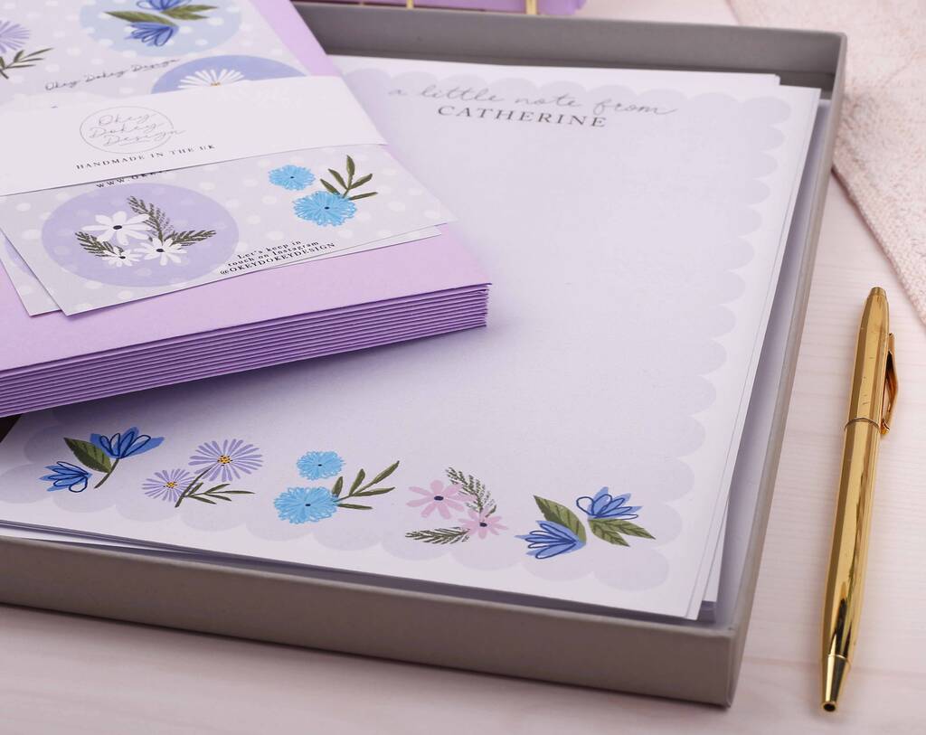 Personalised Floral Writing Paper Gift Box Set By Making Meadows ...
