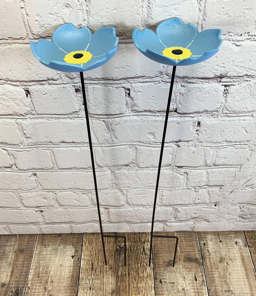 Set Of Two Cast Iron Forget Me Not Bird Feeder Dishes By Garden ...