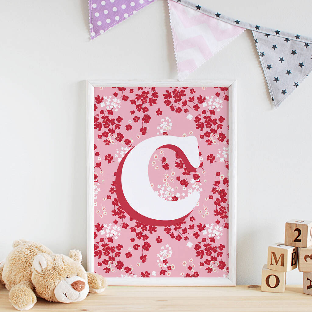 Personalised 'Pink Floral' Inital Print By Elizabeth Rachael