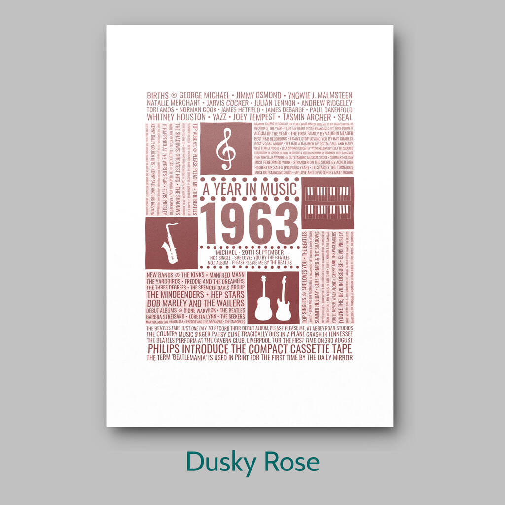 Personalised 60th Birthday Tea Towel Gift 1963 Music By elevencorners