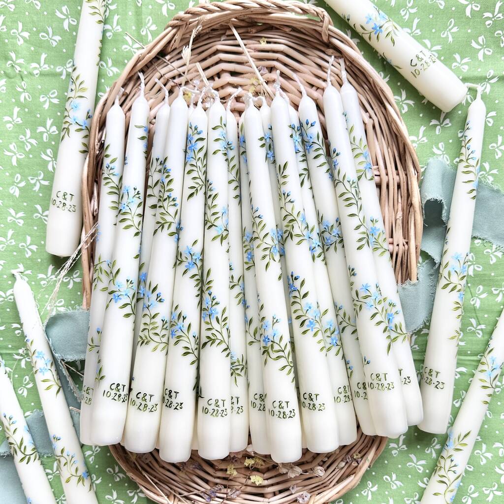 Personalised Hand Painted Forget Me Not Taper Candles By Kazoku ...