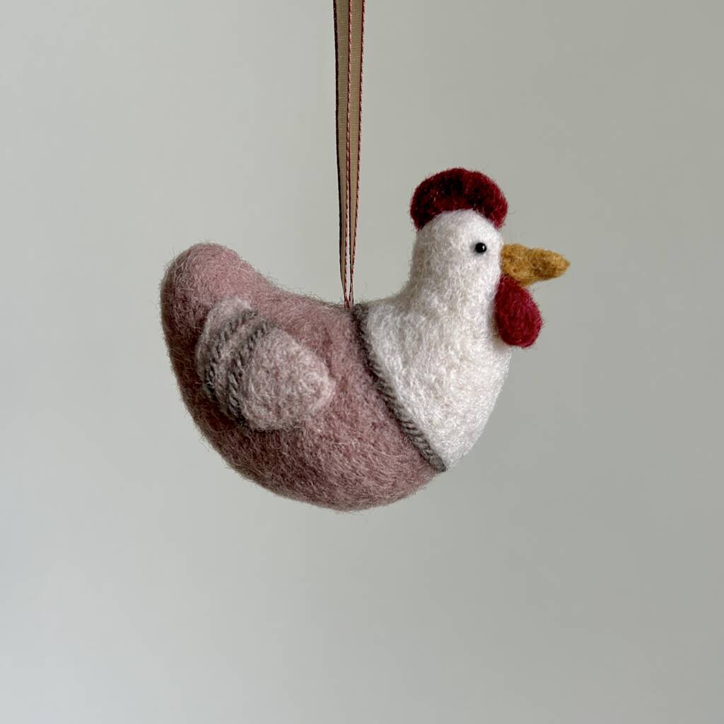 Blush Chicken 100% Wool Tree Decoration By Heliotique
