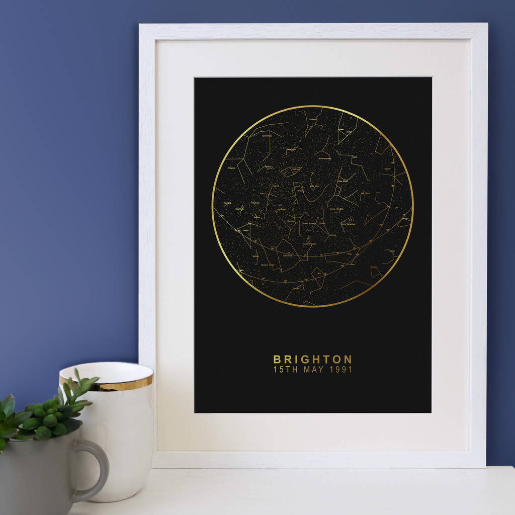 personalised map of the stars black and gold foil by bookishly ...