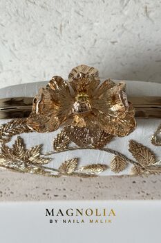 Arar | White And Gold Floral Embroidered Bridal Clutch By Magnolia by ...