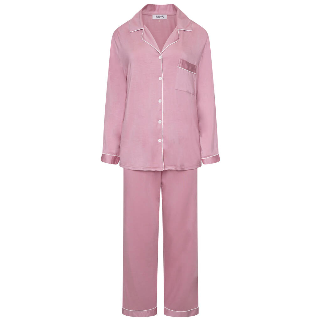 Personalised Women's Pink Jayde Bamboo Cotton Pyjamas By Arya Officiale ...