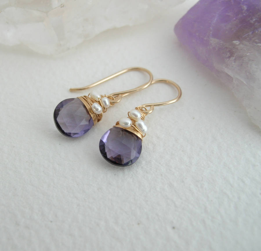 cape amethyst quartz and pearl drop earrings by sarah hickey ...