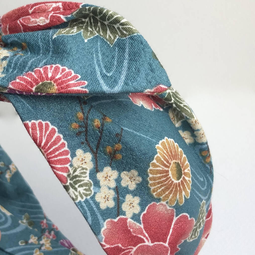 Kimono Blue Japanese Floral Knotted Headband By Swee Mei ...