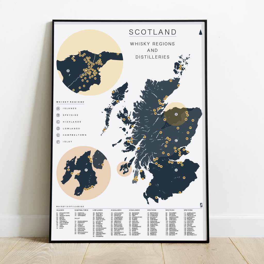Scotland Whisky Regions And Distillery Map By Replay Prints ...