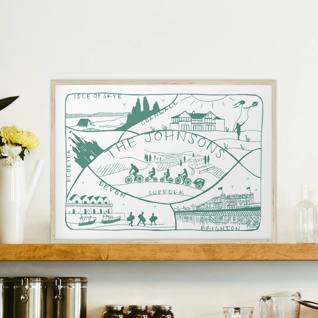 personalised family memories map print by places & spaces art co ...