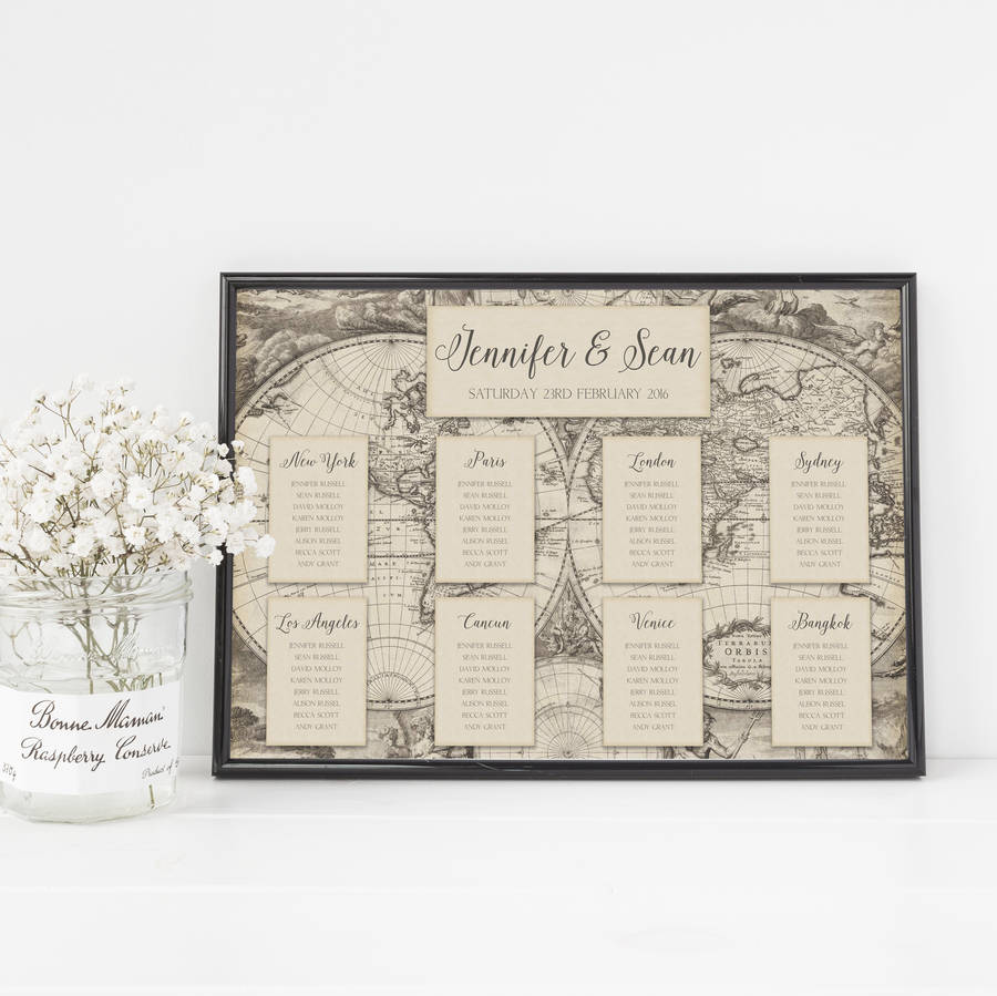 Vintage Map Wedding Table Plan By Wonderland Invites ...