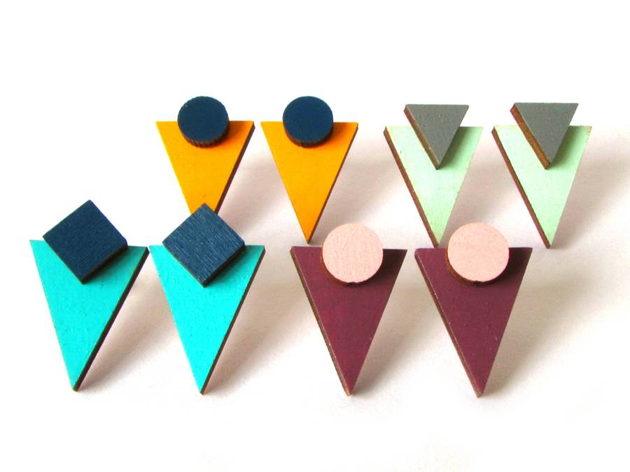 large geometric shape wooden stud earrings by red paper house ...