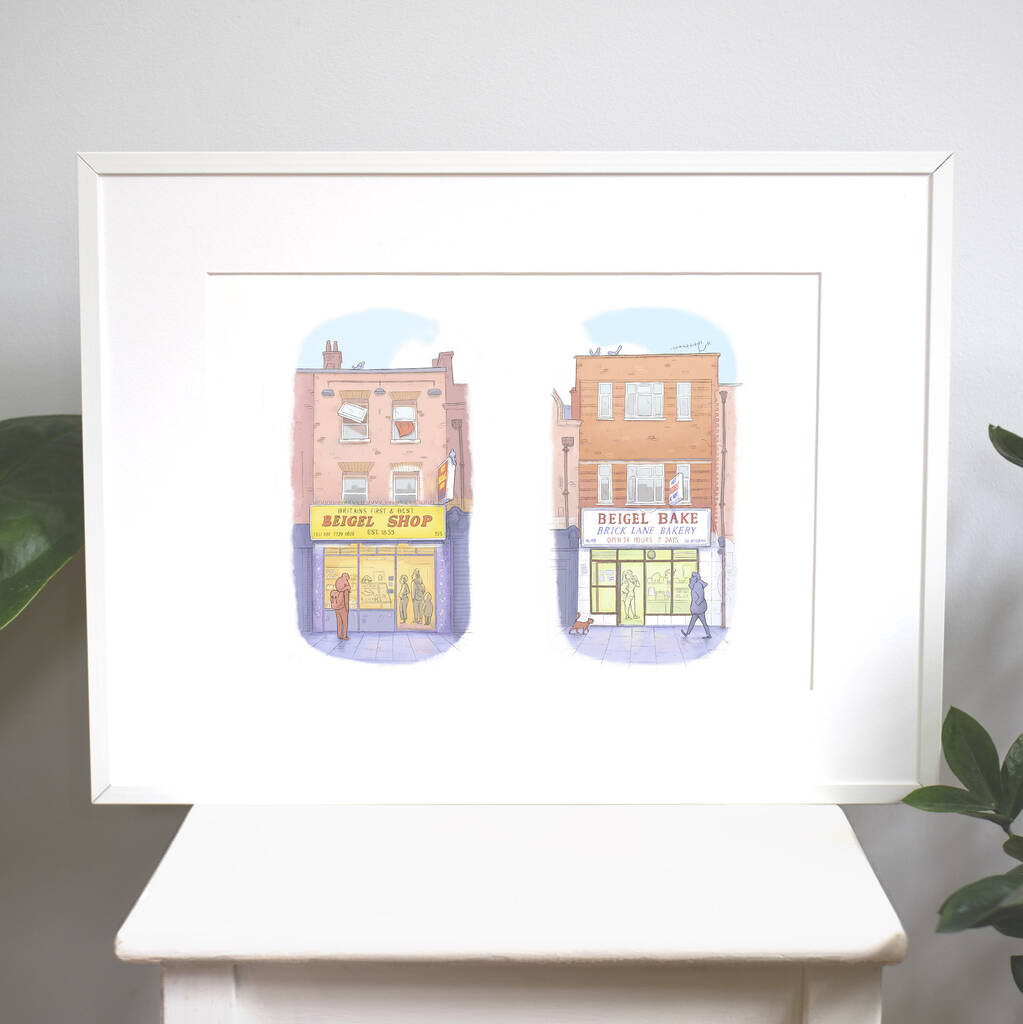 Beigel Shops On Brick Lane London Fine Art Print By Mike Green Illustration