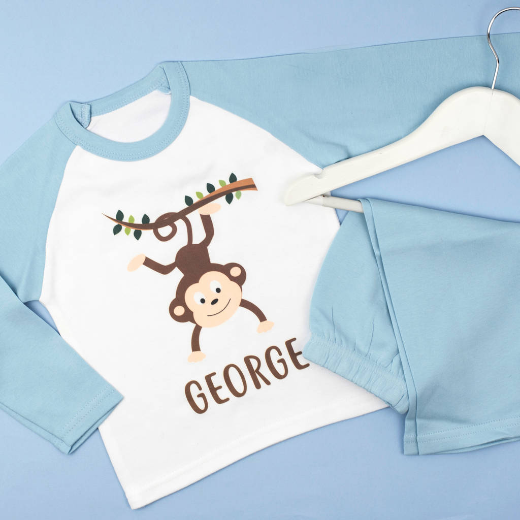 Personalised Monkey Blue Or Pink Pyjamas By Little Baby Boutique ...