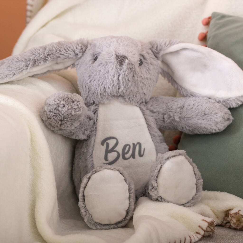 Personalised Grey Rabbit Teddy Bear Baby Toy By That's Nice That ...