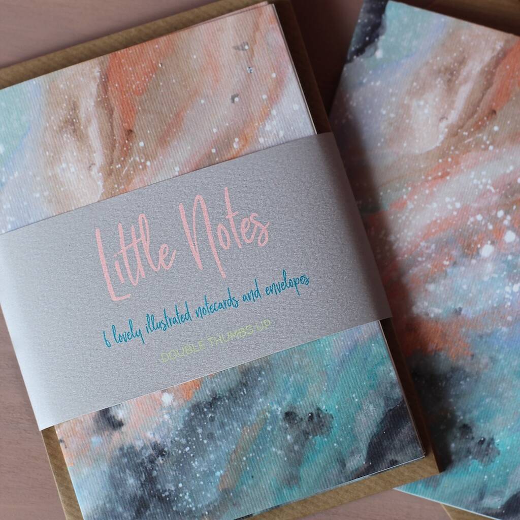 set of six watercolour notelets by double thumbs up ...
