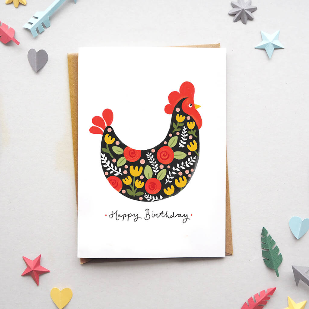 Folk Chicken Birthday Card By Jade Fisher | notonthehighstreet.com