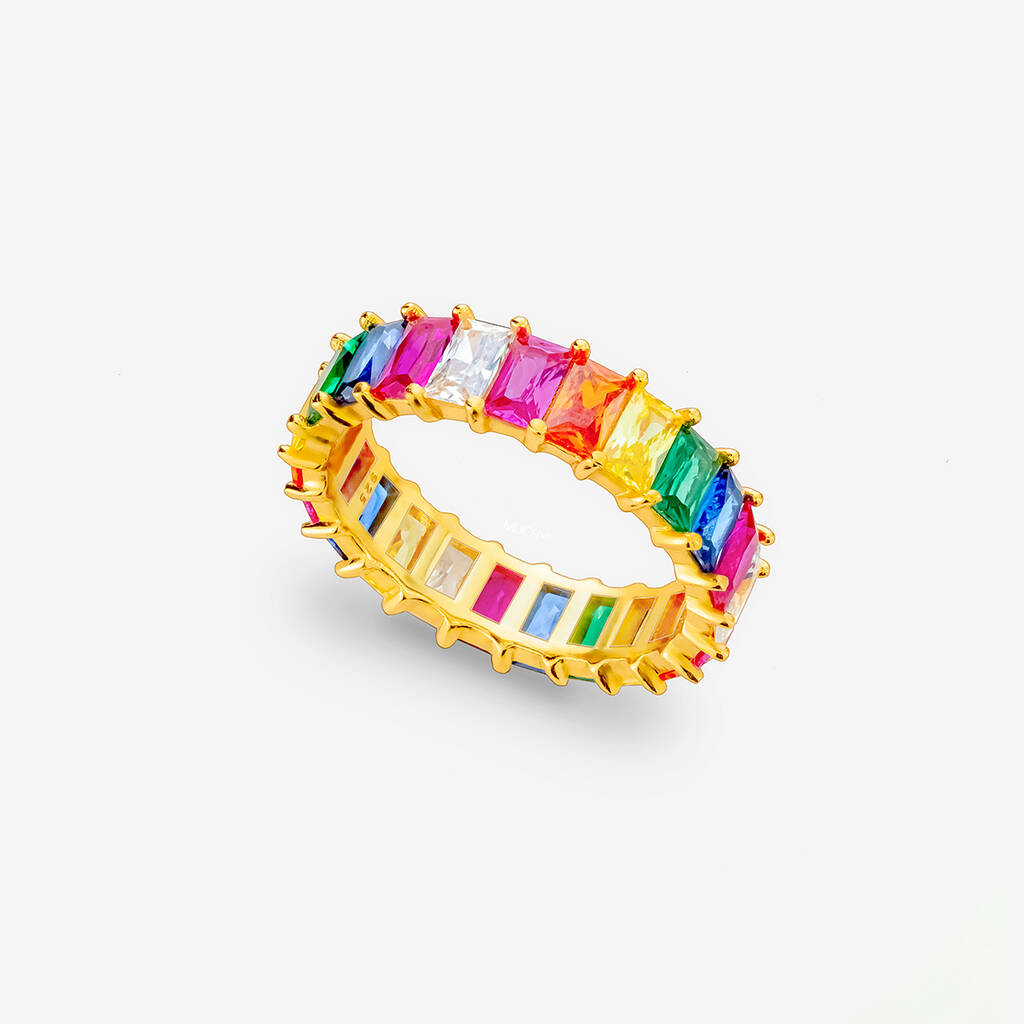 Rainbow Ring With Colourful Stones 18ct Gold Plated By MUCHV ...